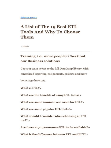 A List Of The 19 Best Etl Tools And Why To Choose Them Datacamp Pdf