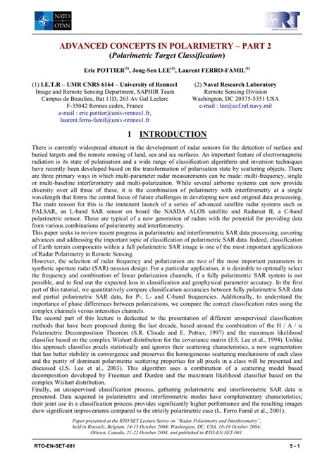 Pdf Advanced Concepts In Polarimetry Part 2 Polarimetric Target Classification