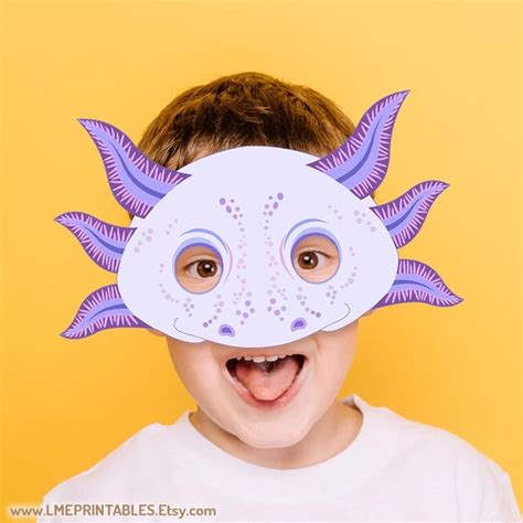 Lavender Axolotl Mask Printable Halloween Costume Template Purple