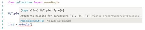 Show Better Hints For Namedtuple Init · Issue 630 · Microsoft