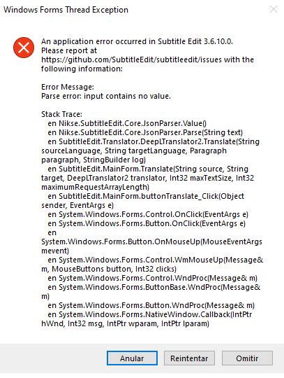 Error When Translating Into Deepl · Issue 6471 · Subtitleedit