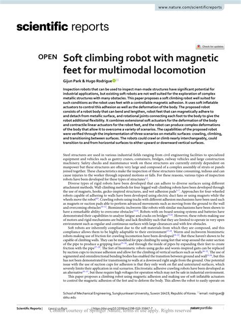 Pdf Soft Climbing Robot With Magnetic Feet For Multimodal Locomotion