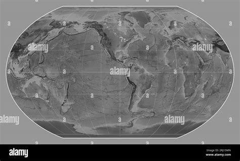Grayscale Map Of The World In The Kavrayskiy Vii Projection Centered On The Meridian 90 West