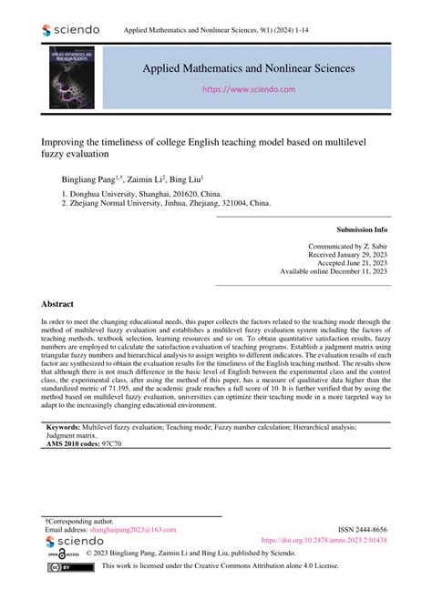 Pdf Improving The Timeliness Of College English Teaching Model Based On Multilevel Fuzzy