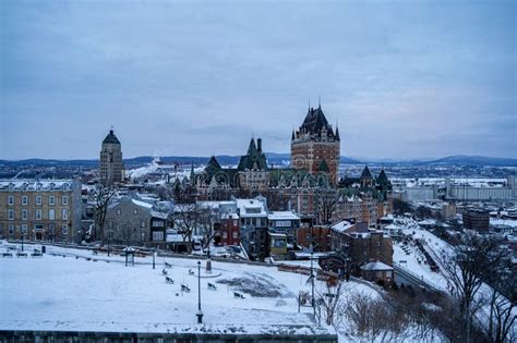 View Of Old Quebec City Skyline With Chateau Frontenac In Winter