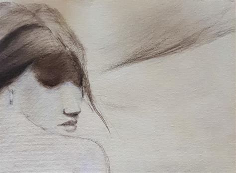 Wasim Kapoor Woman Nude Drawng Conte On Canvas Brown By Indian Artist In Stock For Sale