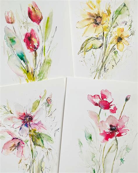 Simple Red Watercolour Poppies Watery Poppy Art Print Elegant Long Stemmed Poppy Design Etsy