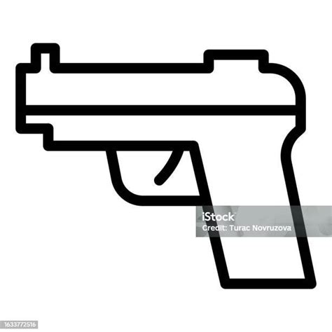 권총 라인 아이콘입니다 총기 또는 권총 갱스터 총 기호 흰색 배경에 윤곽선 스타일 픽토그램 전쟁 또는 군사 물품 기호 모바일