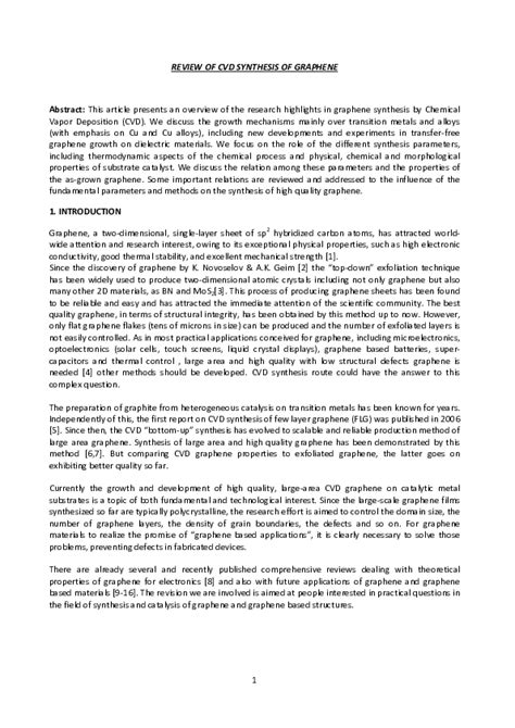 Pdf Review Of Cvd Synthesis Of Graphene