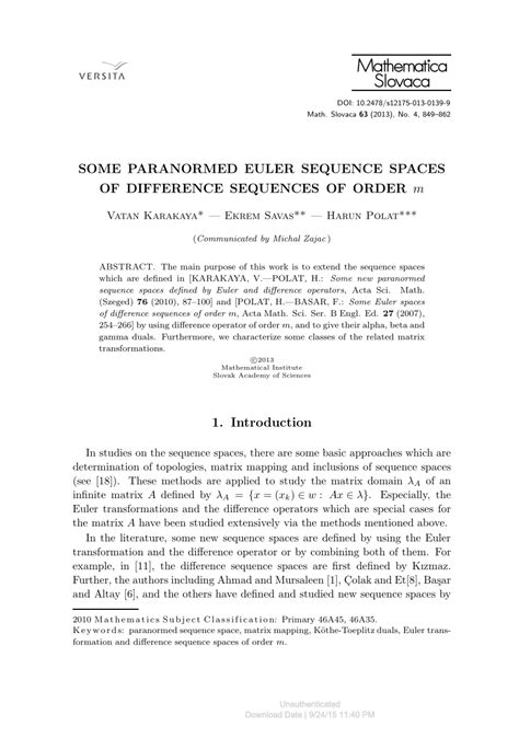 Pdf Some Paranormed Euler Sequence Spaces Of Difference Sequences Of Order M