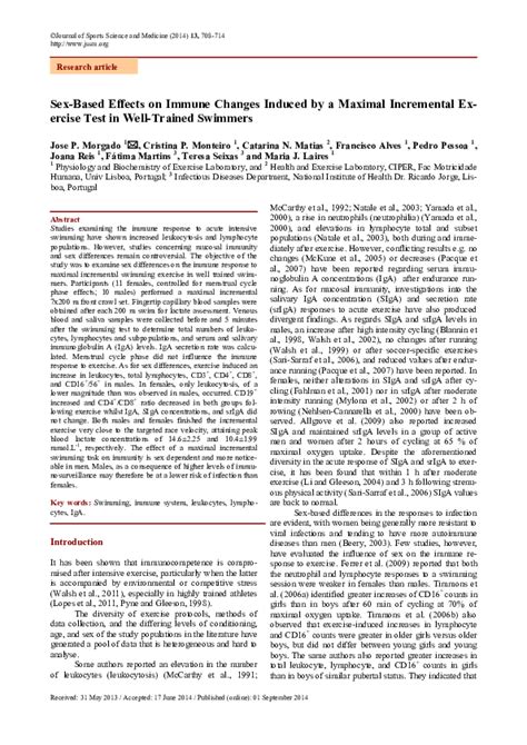 Pdf Sex Differences In Immune Response To Maximal Swimming Exercise