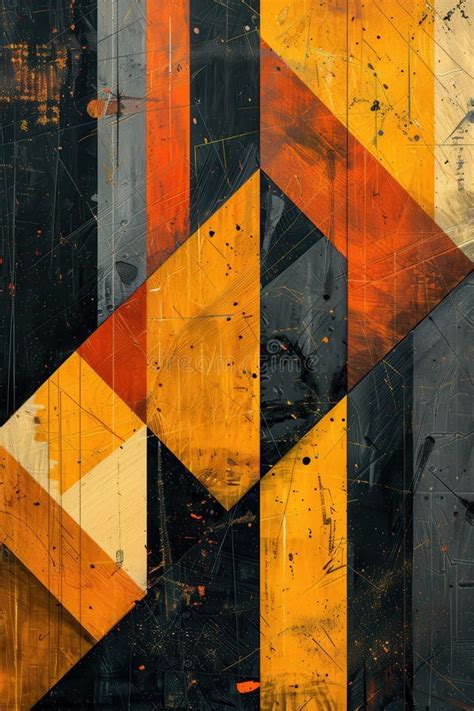 Overlapping Geometric Shapes In A Vintage Golden Color Scheme On A Textured Background Stock