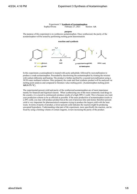 Solution Experiment 3 Synthesis Of Acetaminophen Studypool