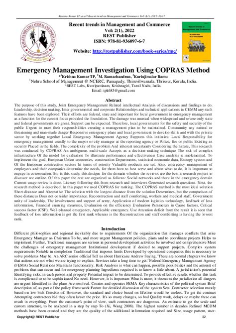 Pdf Emergency Management Investigation Using Copras Method