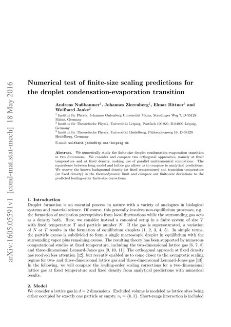 pdf numerical test of finite size scaling predictions for the droplet