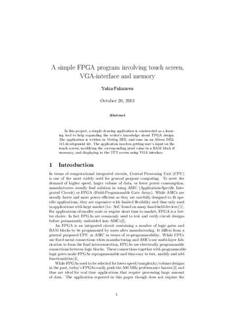 Pdf A Simple Fpga Program Involving Touch Screen Vga Interface And