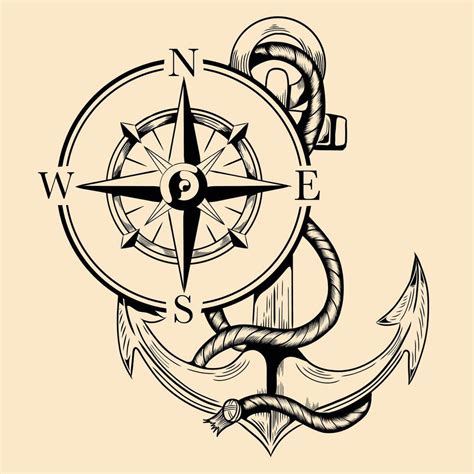 Anchor And Compass Tattoo Design 45768736 Vector Art At Vecteezy
