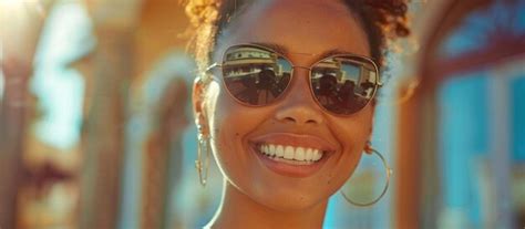 Woman Wearing Sunglasses Smiling Premium Ai Generated Image