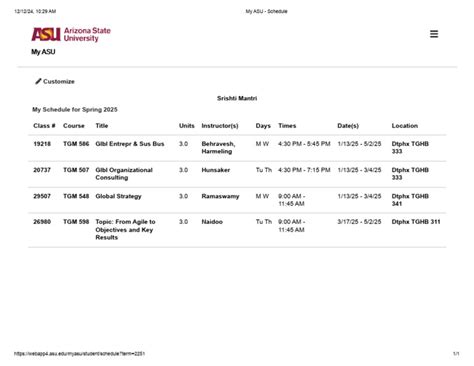 My Asu Schedule Pdf