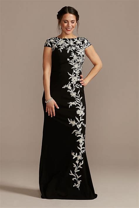 Crepe Cap Sleeve Gown With Embroidered Flowers David S Bridal Artofit