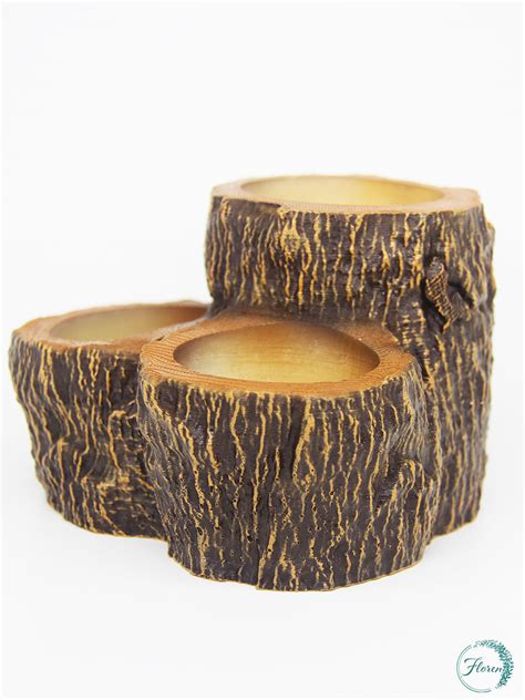 Three Tree Bark Resin Pot Wooden Color Floren