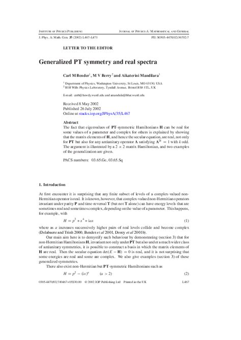 Pdf Generalized Pt Symmetry And Real Spectra