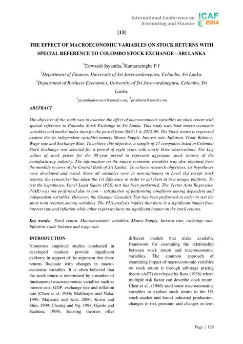 Pdf The Effect Of Macroeconomic Variables On Stock Returns With