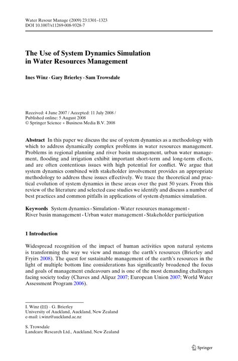 Pdf The Use Of System Dynamics Simulation In Water Resources Management