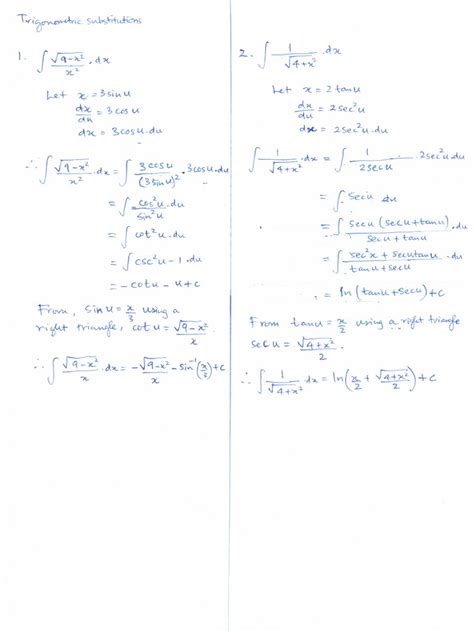 Trig Substitutions Pdf
