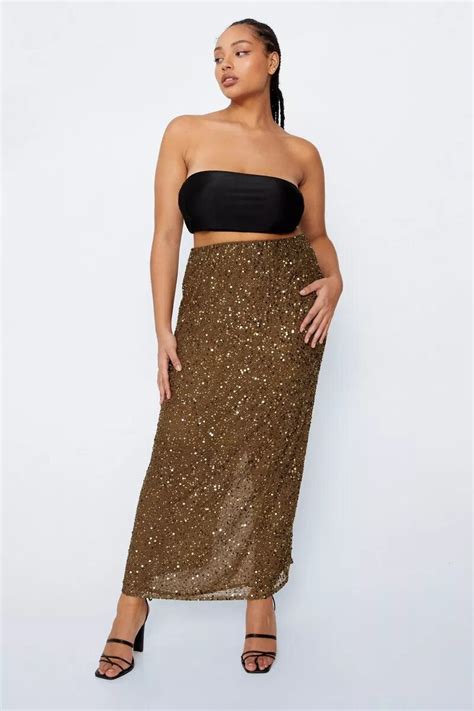 Nasty Gal Plus Size Sequin Midi Skirt