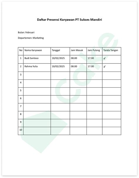presensi atau absensi jenis fungsi and contoh template cake