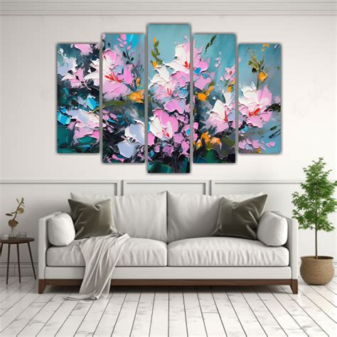 Conjunto 5 Cuadros Moderno Urbano Flores Vibrantes Estilo Vib Decocuadros