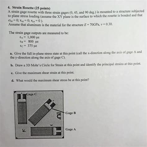 Solved A Strain Gage Rosette With Three Strain Gages 0 45