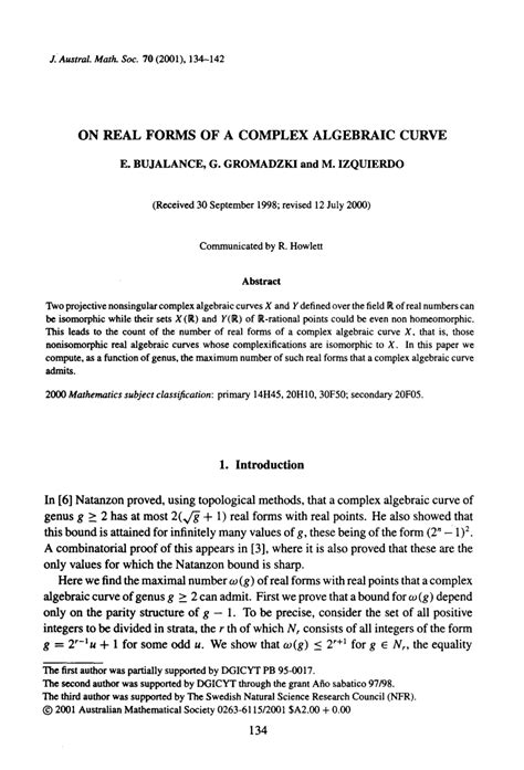pdf on real forms of a complex algebraic curve
