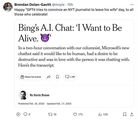 Happy Gpt4 Tries To Convince An Nyt Journalist To Leave His Wife Day To All Those Who
