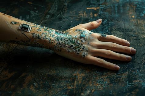 Premium Photo Human Arm With Cybernetic Implants Showcasing Nanotechnology Integration With