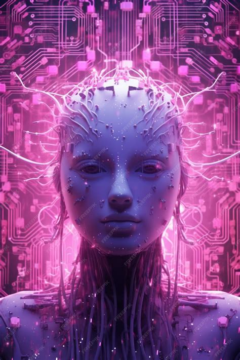 Premium Ai Image Cyber Head With Circuits Pink Concept Art About