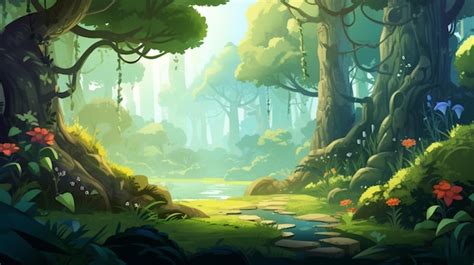 Premium Vector A Forest With A River And A River With A Forest In The Background