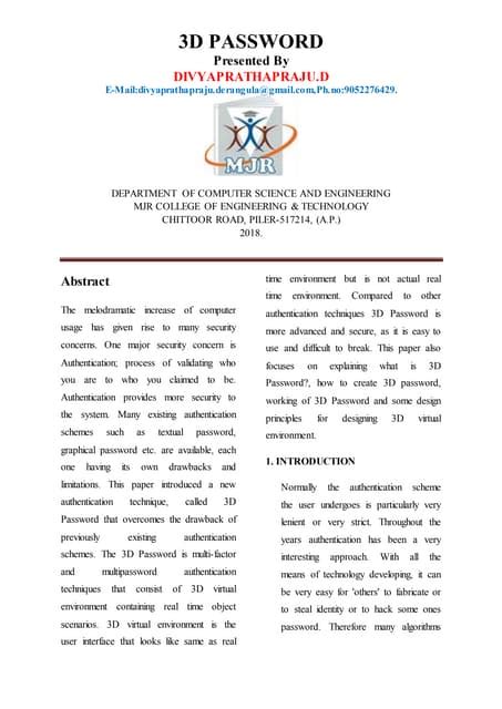 3d Password Seminar Pptx