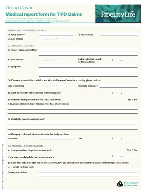 Fillable Online Medical Report Form For Tpd Claims Group Cover Fax