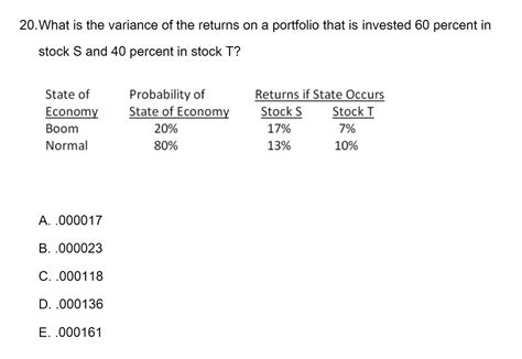 Solved What Is The Variance Of The Returns On A Chegg Com