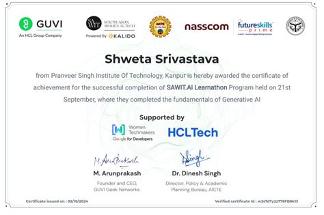 Ai Artificialintelligence Learningjourney Sawit Guvi Achievement Softwareengineering