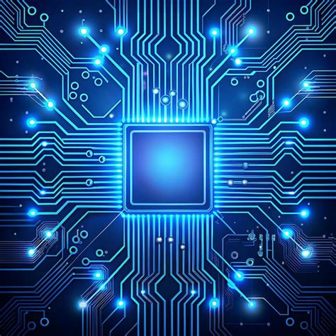 Abastract Ai Circuit Board Background Technology Connected Blue Lines With Electronics Elements