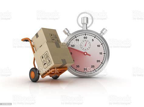 골판지 상자를 들고 손 트럭 스톱워치 3d 렌더링 배달에 대한 스톡 사진 및 기타 이미지 배달 정지 표지판 3차원 형태 Istock