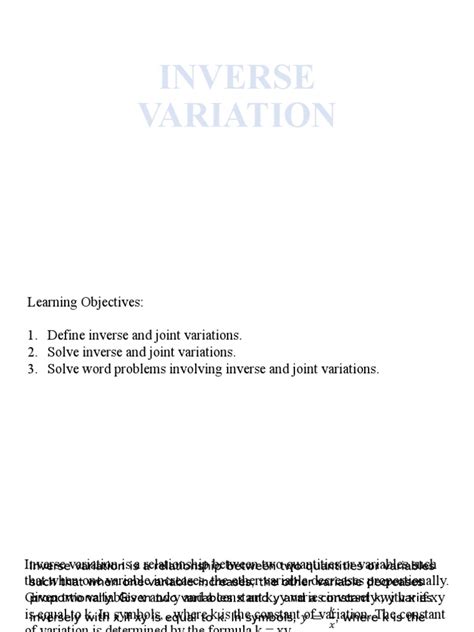 Inverse Variation Pdf Variable Mathematics Equations