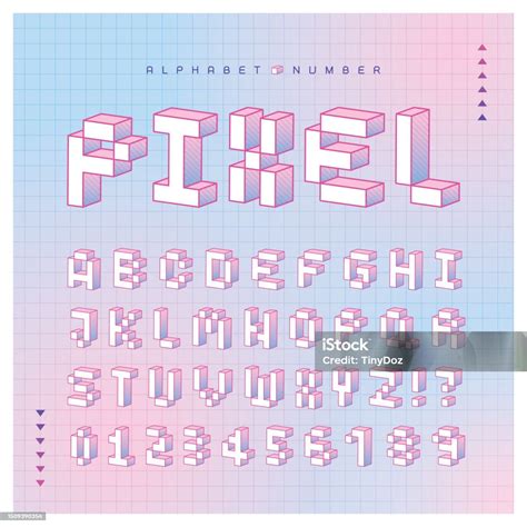 3d 픽셀 그라데이션 알파벳 글꼴 및 숫자 세트 알파벳에 대한 스톡 벡터 아트 및 기타 이미지 알파벳 웹사이트 와이어프레임 등측투영법 Istock