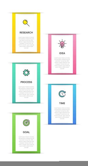 아이콘과 5 옵션 또는 단계가있는 수직 인포 그래픽 디자인 얇은 선 인포 그래픽 비즈니스 개념 정보 그래픽 순서도 프리젠 테이션 모바일 웹 사이트 인쇄물에 사용할 수