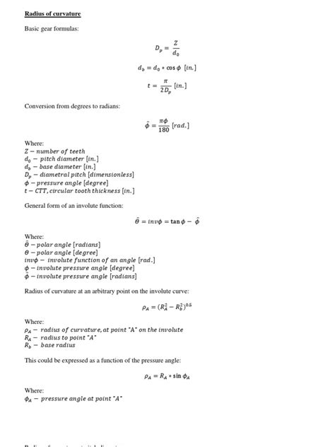 Involute Function Formulas Radius Of Curvature Pdf Teaching