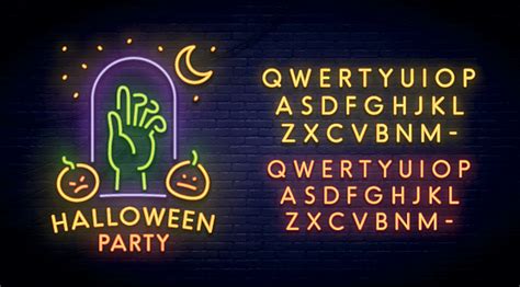 좀비 네온 사인 밝은 간판 배너 빛 할로윈 파티 로고 엠 블 럼입니다 네온 사인 창조 자입니다 네온 텍스트 편집 10월에 대한 스톡 벡터 아트 및 기타 이미지 Istock