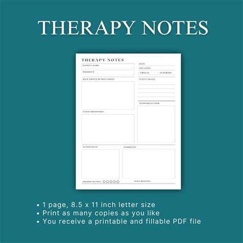 Therapy Notes Sheet Printable And Fillable Pdf Therapy Worksheets Session Notes Mental Health